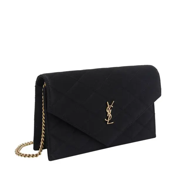 Saint Laurent Satin Paris Wallet With Chain - Black