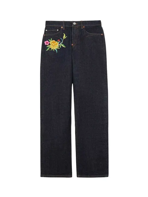 Kenzo Wildflower` Straight-leg Japanese Denim Trousers - Blue