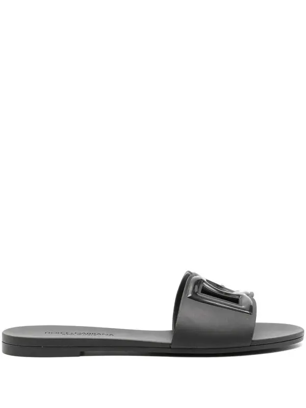 Dolce & Gabbana Embossed Logo Slide Sandals - Black
