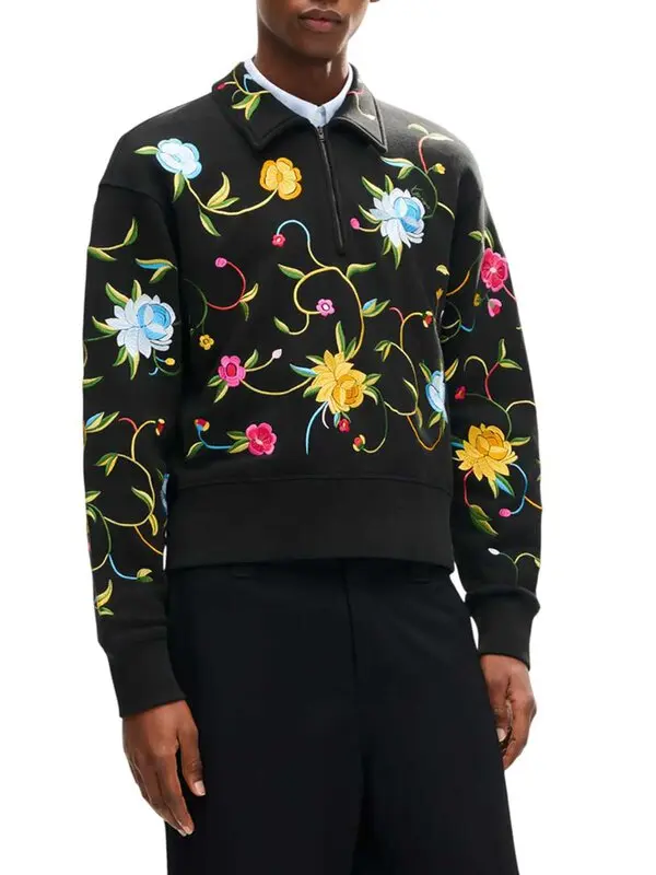 Kenzo Wildflower Embroidered Half-zip Cotton Sweatshirt - Black
