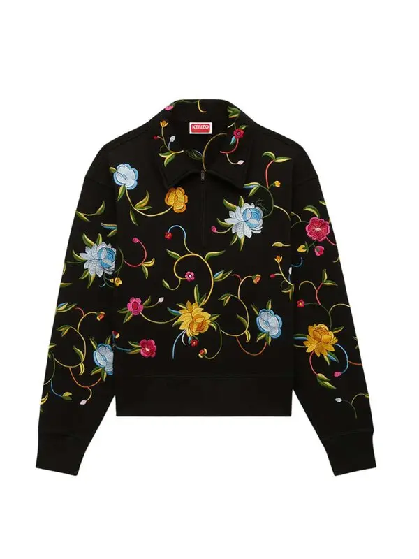 Kenzo Wildflower Embroidered Half-zip Cotton Sweatshirt - Black
