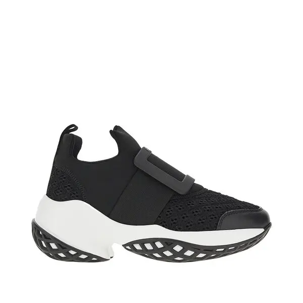 ROGER VIVIER Viv' Run Fabric And Mesh Sneakers With Embossed Buckle - Black