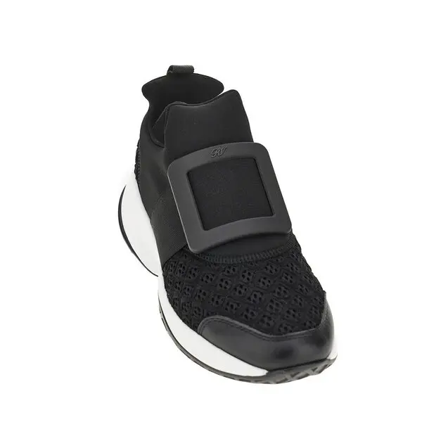 ROGER VIVIER Viv' Run Fabric And Mesh Sneakers With Embossed Buckle - Black