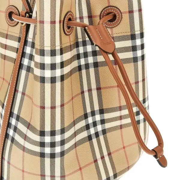 Burberry Small Bucket Bag With Check Motif - Cream