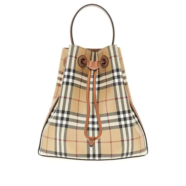 Burberry Small Bucket Bag With Check Motif - Cream