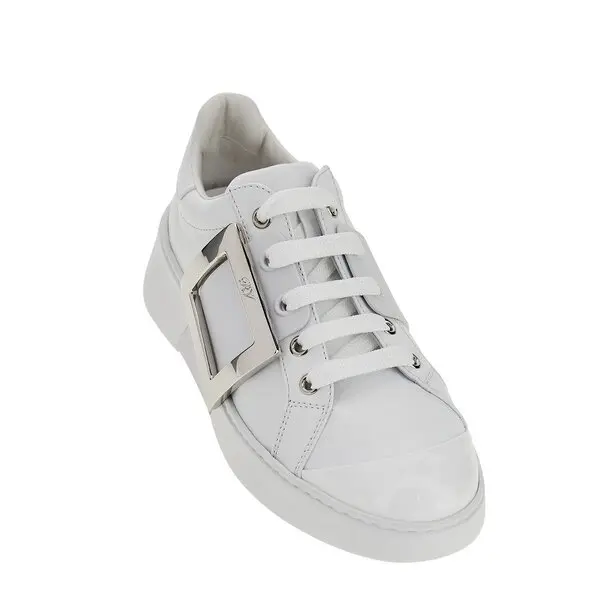 ROGER VIVIER Viv' Skate Leather Sneakers With Buckle Detail - White