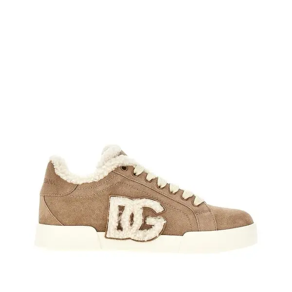 Dolce & Gabbana Suede And Shearling "portofino" Sneakers - Brown