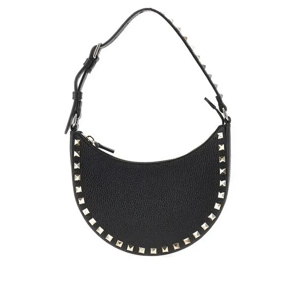 Valentino Garavani Rockstud Grained Leather Mini Hobo Bag - Black