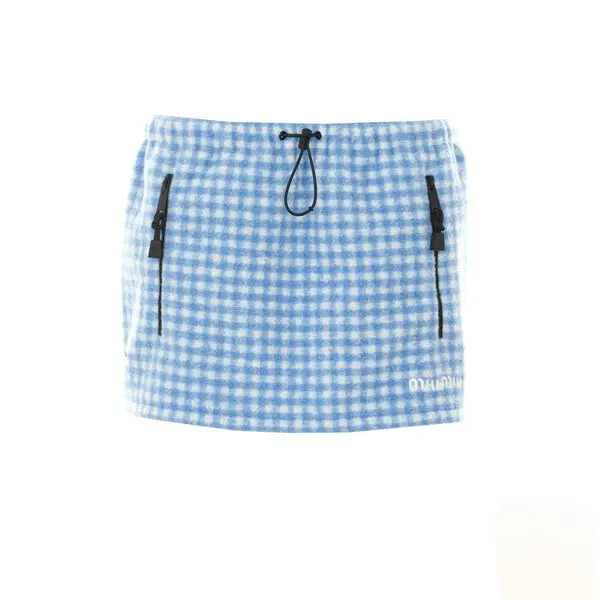Miu Miu Vichy Fleece Mini Skirt With Embroidered Logo - Blue