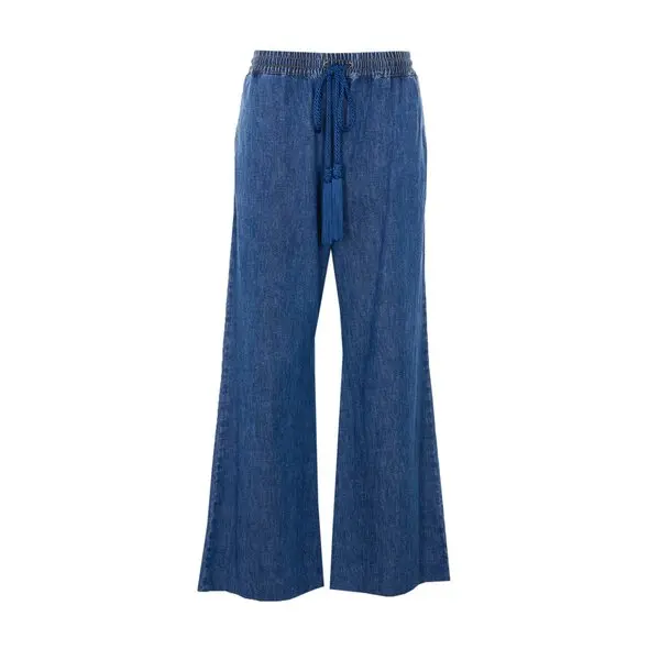 Valentino Garavani Flared Denim Trousers With V Detail - Blue