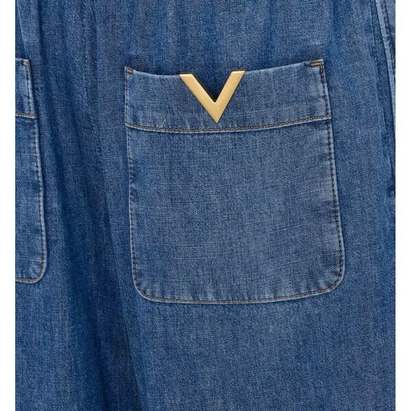 Valentino Garavani Flared Denim Trousers With V Detail - Blue