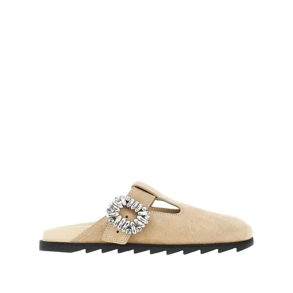 ROGER VIVIER Slidy Viv Suede Leather Mules - Cream