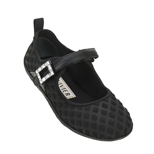 ROGER VIVIER Ballerinas With Embossed Diamond Motif And Crystal Buckle - Black