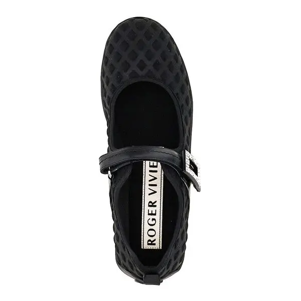 ROGER VIVIER Ballerinas With Embossed Diamond Motif And Crystal Buckle - Black