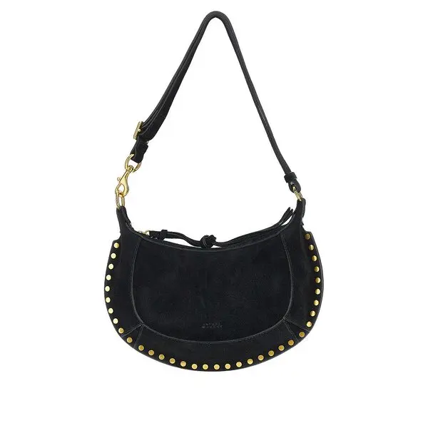 Isabel Marant Étoile Oskan Moon Bag In Suede Leather With Silver-tone Studs - Black