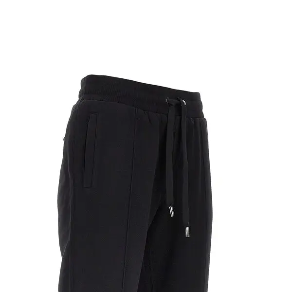 Dolce & Gabbana French Terry Pants With Logo Plate - Black