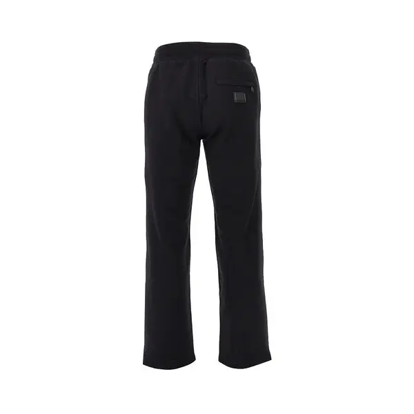 Dolce & Gabbana French Terry Pants With Logo Plate - Black