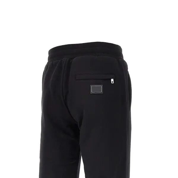 Dolce & Gabbana French Terry Pants With Logo Plate - Black