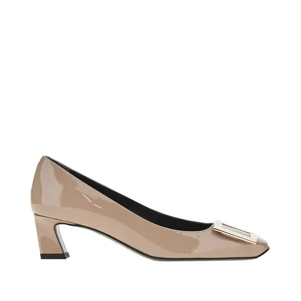 ROGER VIVIER Trompette Patent Leather Square Toe Pumps With Buckle Detail - Black