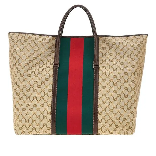 Gucci Gg Fabric Bag With Web Ribbon - Cream