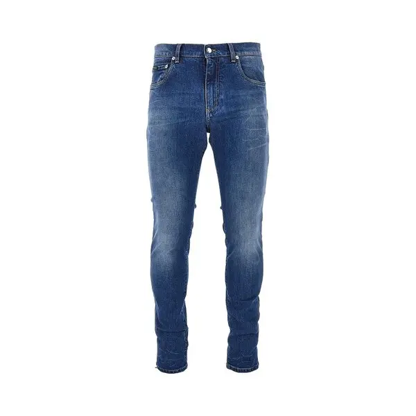 Dolce & Gabbana Slim Fit Stretch Denim Jeans With Whiskering - Blue