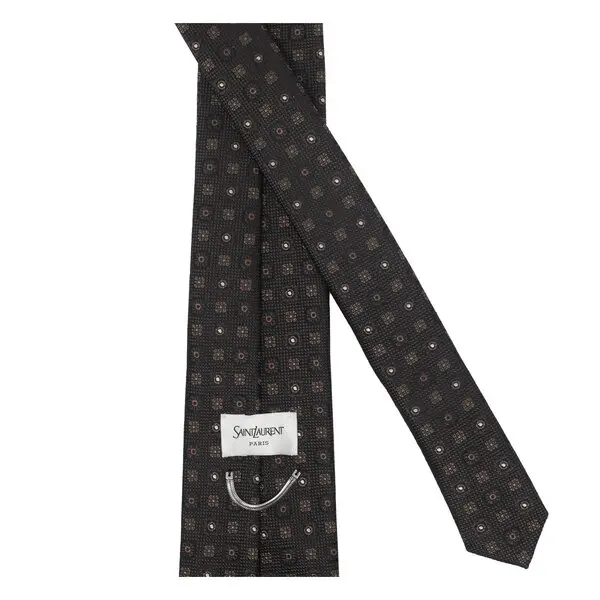 Saint Laurent Jacquard Silk Neck Tie - Brown