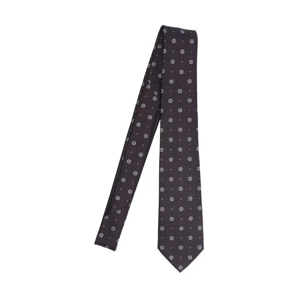 Saint Laurent Silk Jacquard Geometric Print Neck Tie - Red