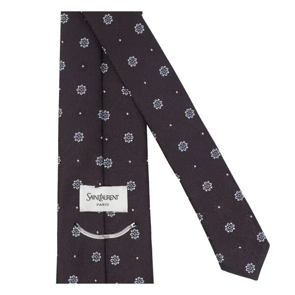 Saint Laurent Silk Jacquard Geometric Print Neck Tie - Red