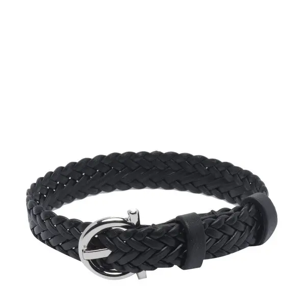 FERRAGAMO Gancini Braided Leather Bracelet - Black