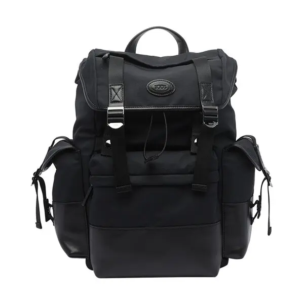 TOD'S Medium Leather And Fabric Backpack With Logo - Black