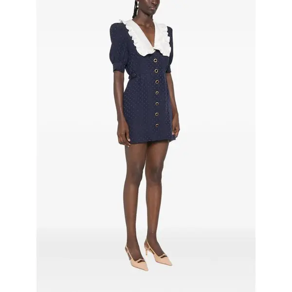 Alessandra Rich Navy Silk Dress With Ruffled Collar