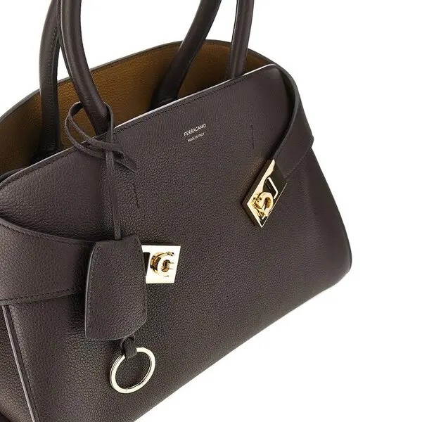 FERRAGAMO Grained Leather Bag With Gancini Buckles
