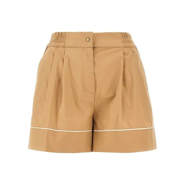 Moncler Cotton-blend High-rise Wide-leg Shorts With Contrast Piping - Cream