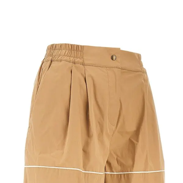 Moncler Cotton-blend High-rise Wide-leg Shorts With Contrast Piping - Cream