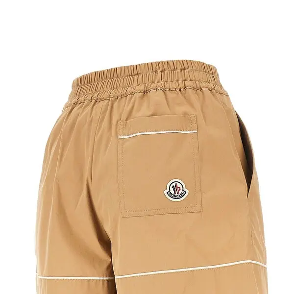 Moncler Cotton-blend High-rise Wide-leg Shorts With Contrast Piping - Cream