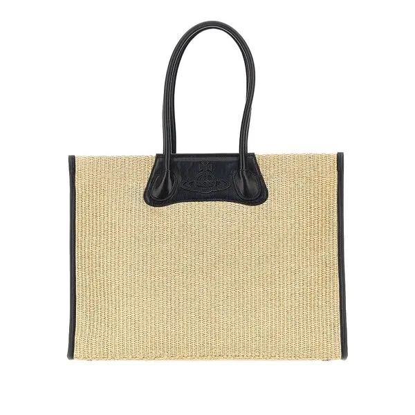 VIVIENNE WESTWOOD Troy Weaved Raffia Tote Bag - Cream