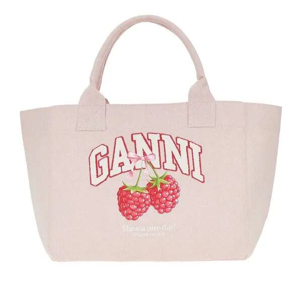 GANNI Canvas Shopping Bag With Raspberry Print - Pink