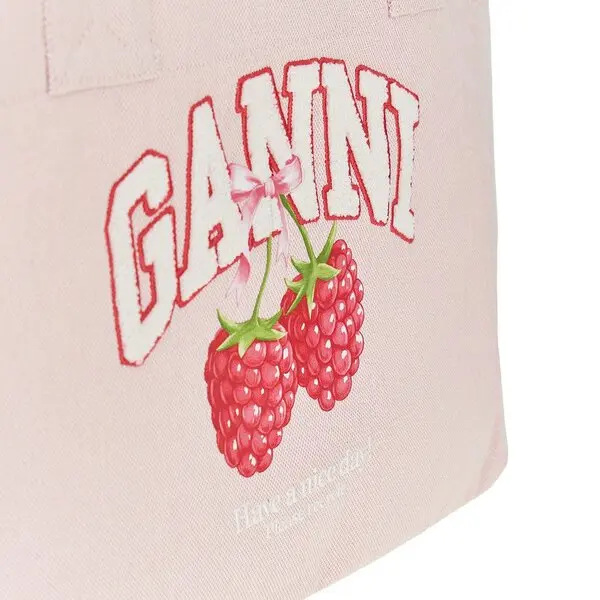 GANNI Canvas Shopping Bag With Raspberry Print - Pink