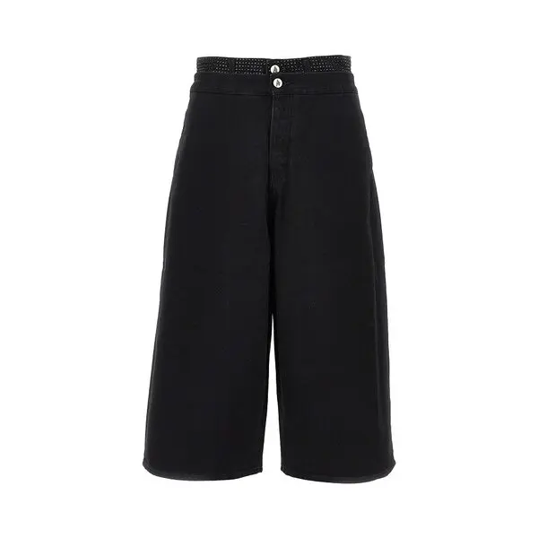 Attico Cropped Denim Pants With Rhinestones - Black