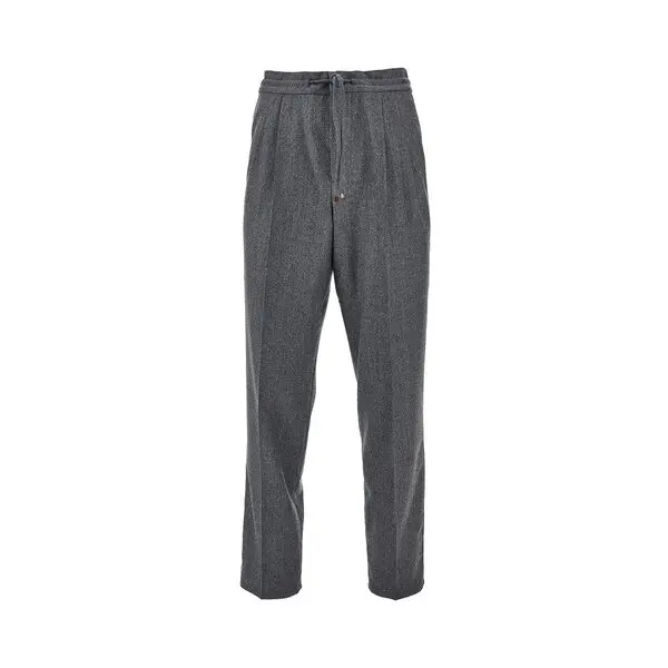 Brunello Cucinelli Wool Leisure Fit Double Dart Leg Trousers - Gray