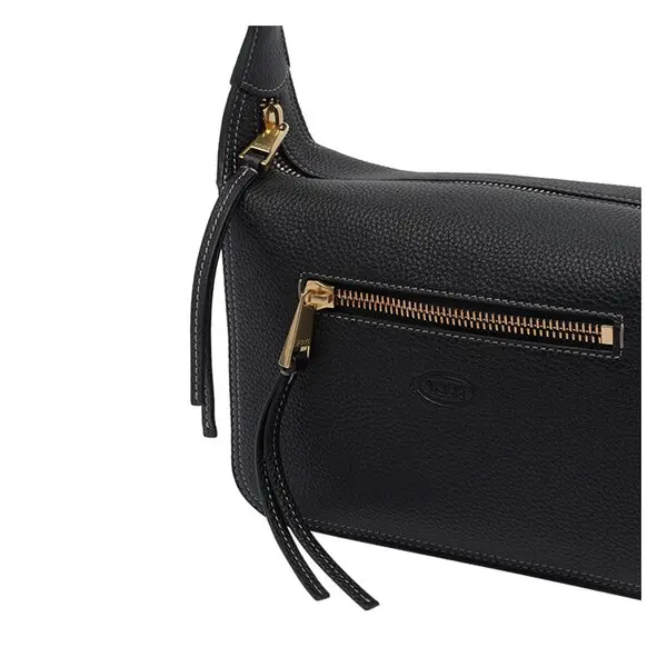 TOD'S Mini Leather Shoulder Bag With Metal Dots - Black