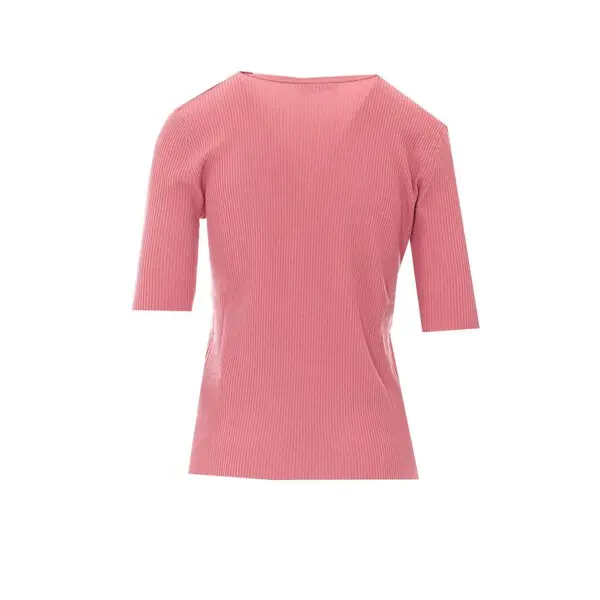 Max Mara Ribbed Jewel Button Short Sleeve Sweater - Pink