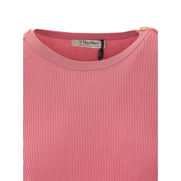 Max Mara Ribbed Jewel Button Short Sleeve Sweater - Pink