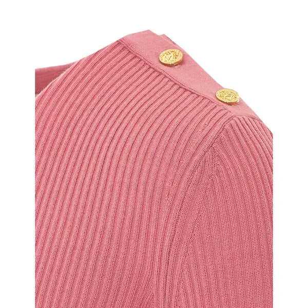 Max Mara Ribbed Jewel Button Short Sleeve Sweater - Pink