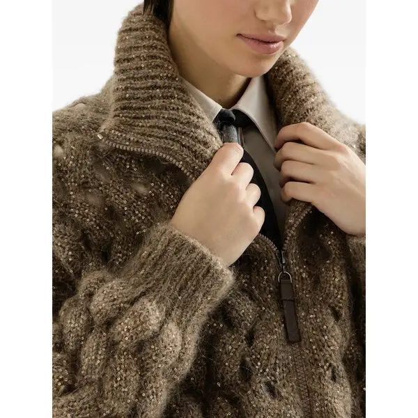 Brunello Cucinelli Zigzag Cable-knit Cardigan With Sequins