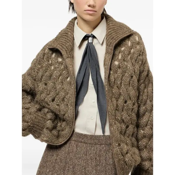 Brunello Cucinelli Zigzag Cable-knit Cardigan With Sequins
