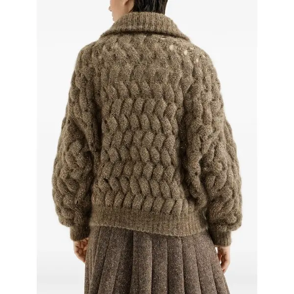 Brunello Cucinelli Zigzag Cable-knit Cardigan With Sequins