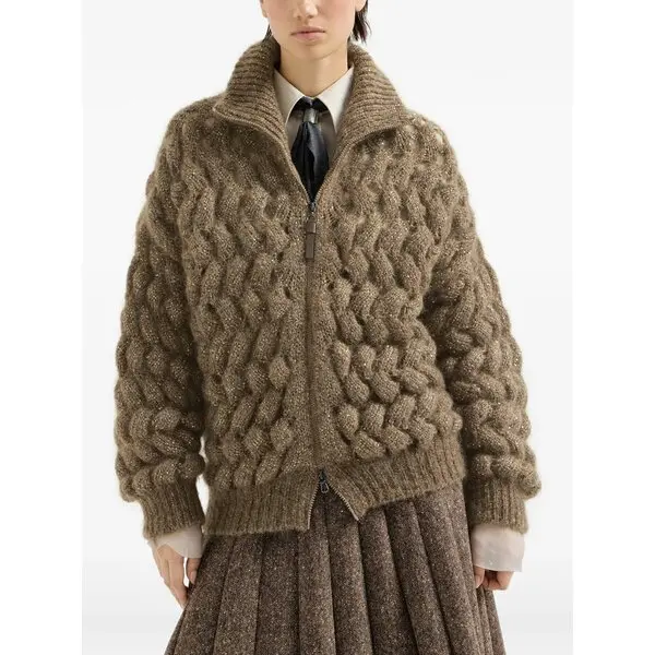 Brunello Cucinelli Zigzag Cable-knit Cardigan With Sequins
