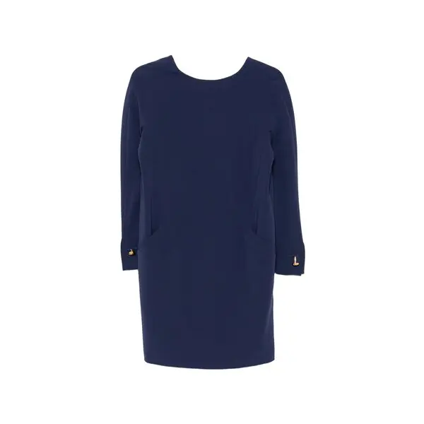 Max Mara Navy Long Sleeve Day Dress With Gold-tone Hardware - Blue