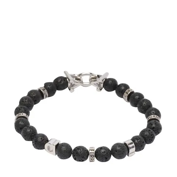 FERRAGAMO Lava Stone Bead Bracelet With Logo Detail - Black